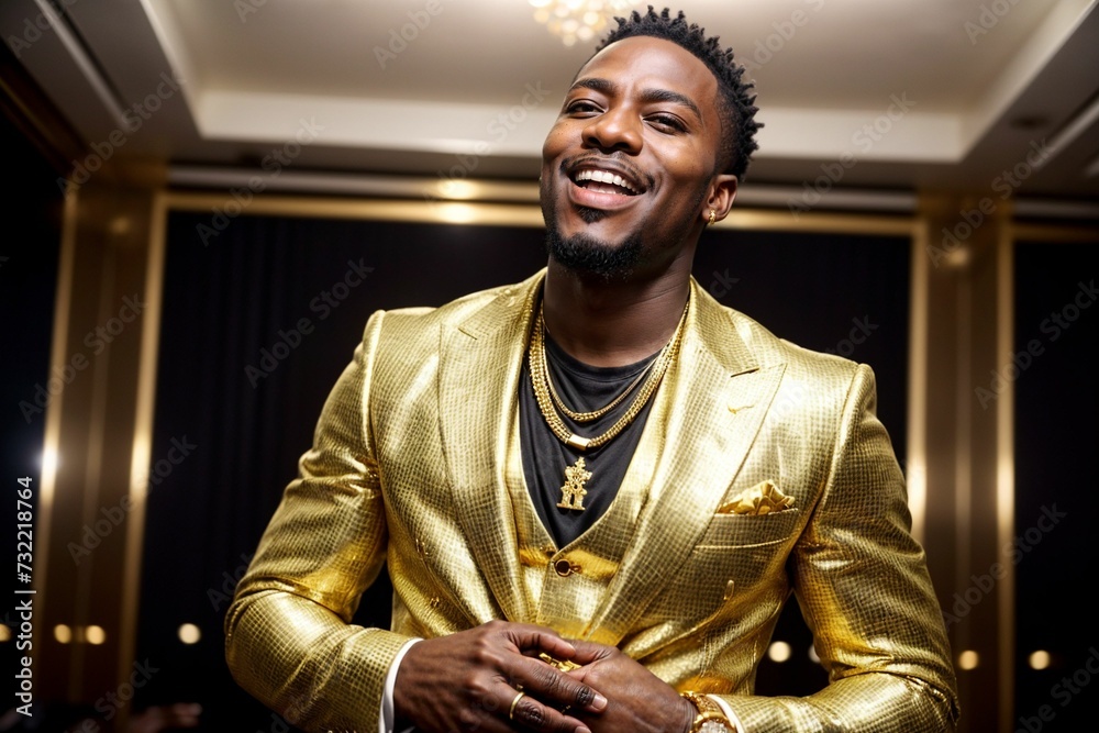 African Black man showing off his wealth with bling and gold, like a ...