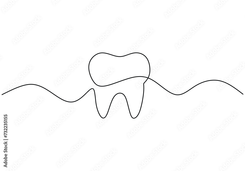 Tooth icon line art. Continuous one line drawing of dental concept ...