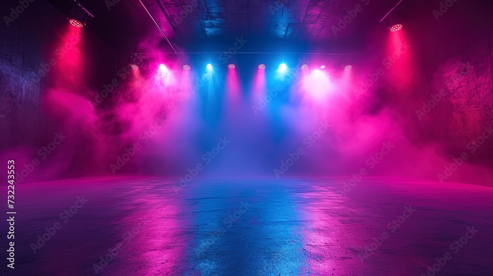 neon dark stage shows empty room neon light spotlights dark blue purple ...