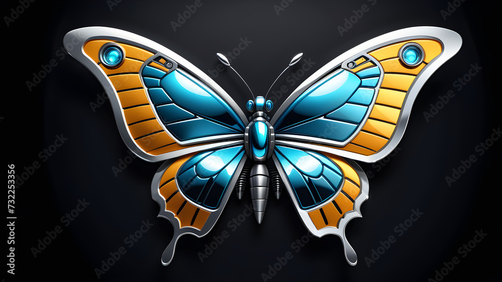 robot butterfly isolated on a black background. cyber animal. Digital ...