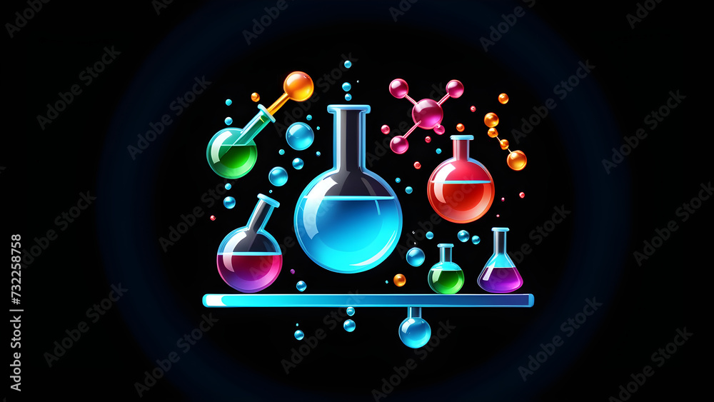 science chemistry icon symbol and clipart isolated on a black ...