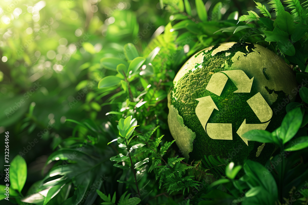 Eco-Friendly Earth Concept with Recycle Symbol, The Earth adorned with ...