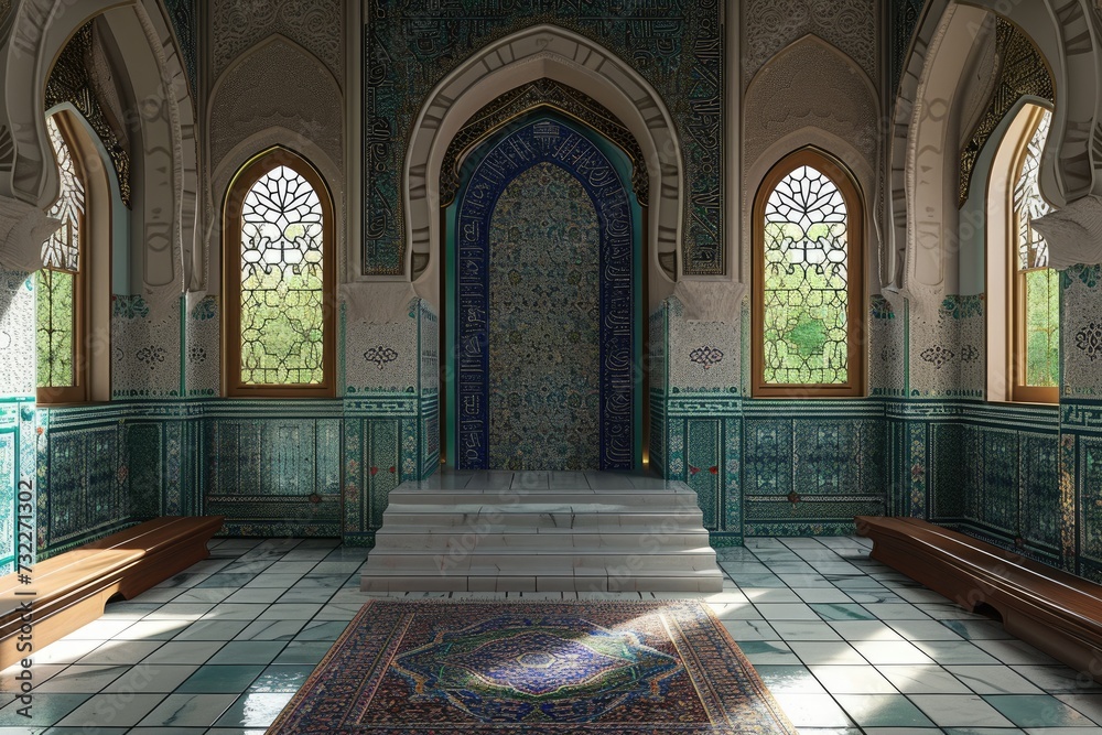 Beautiful Islamic style mosque interior. The mosque is decorated with ...