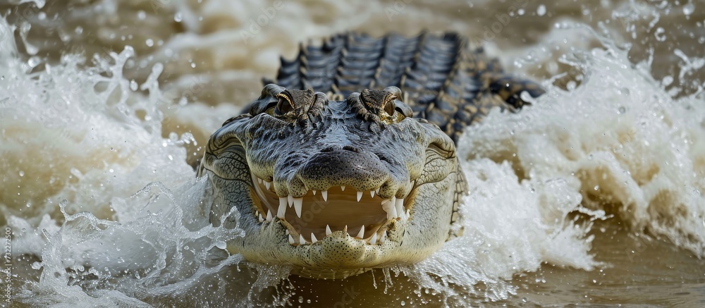 An American crocodile, a Nile crocodile, or an alligator, all types of ...
