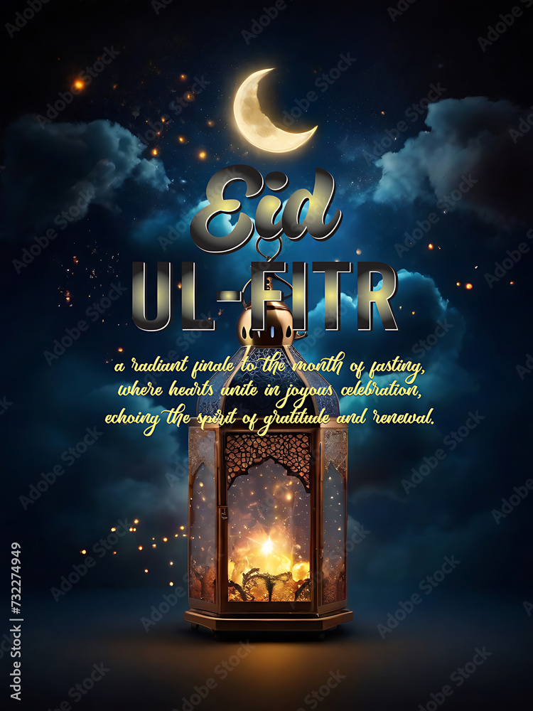 Celebration of islamic eid mubarak and eid al fitr lantern in a light ...