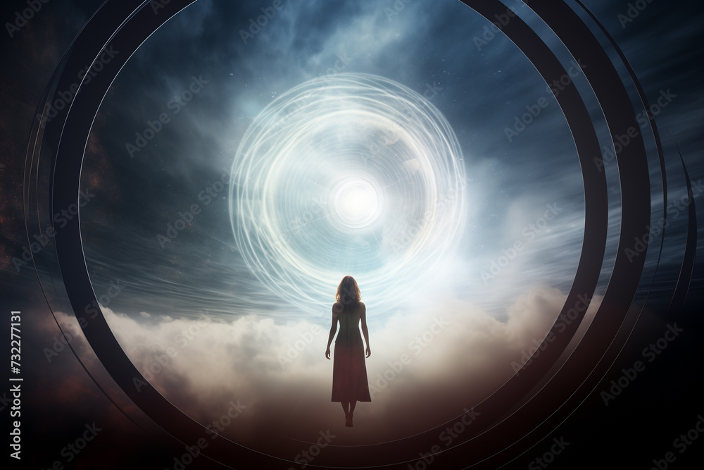 Moment of an opening portal in the sky, revealing a passage to new ...