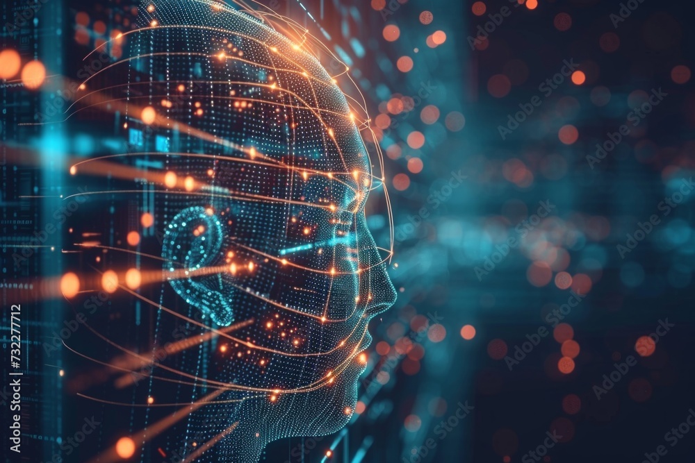 Futuristic digital interface of a human face, representing artificial ...