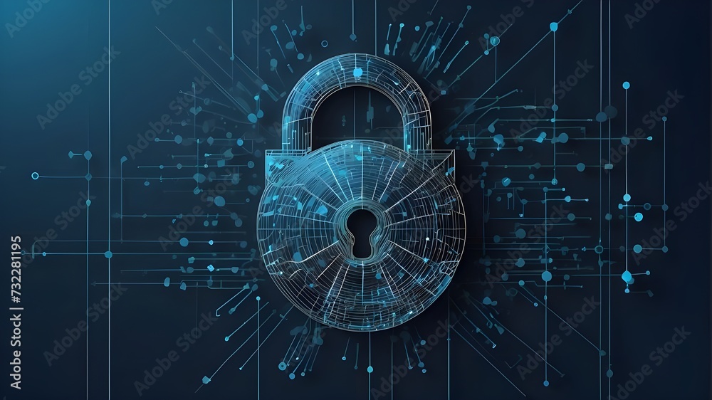 Secure Cyber World, Blue Background Illustrating Protection, Digital ...