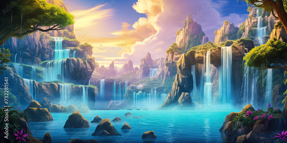 Cartoon background, video game backdrop, illustration of scrolling ...