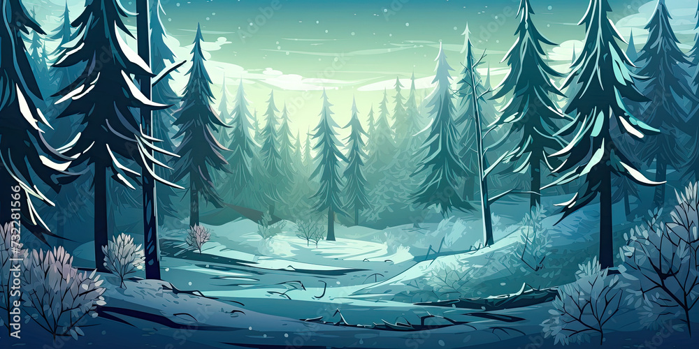 Video game forest background, Winter ice frost artic level of scrolling ...