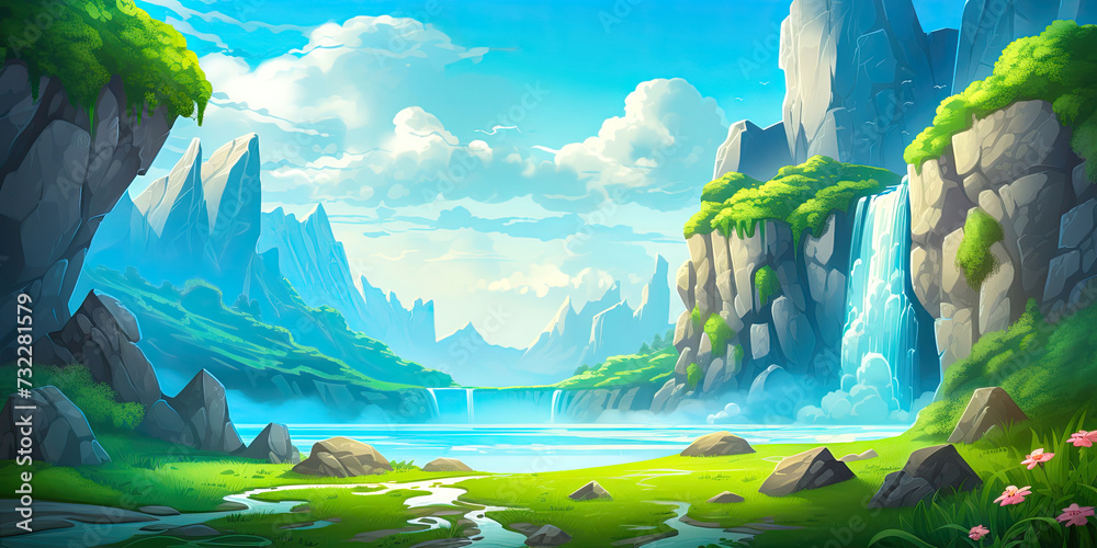 Cartoon background, video game backdrop, illustration of scrolling ...