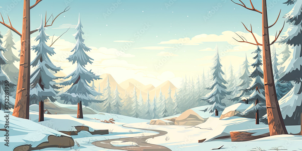 Video game forest background, Winter ice frost artic level of scrolling ...