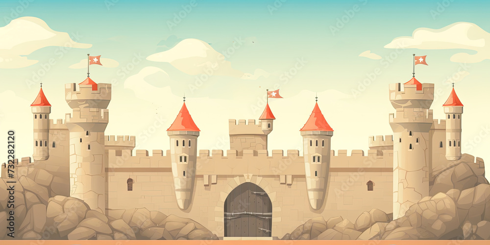 Cartoon castle, video game castles level scrolling platform, retro ...