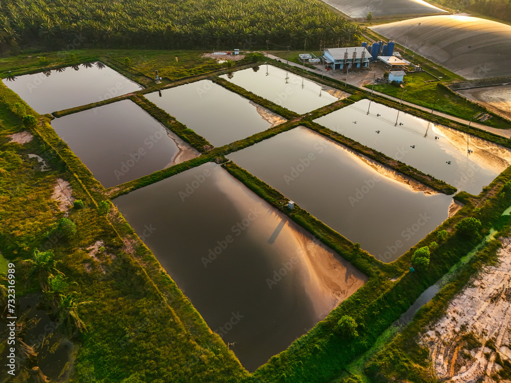 Aerial view wastewater treatment pond. Top view Bio-gas waste water ...