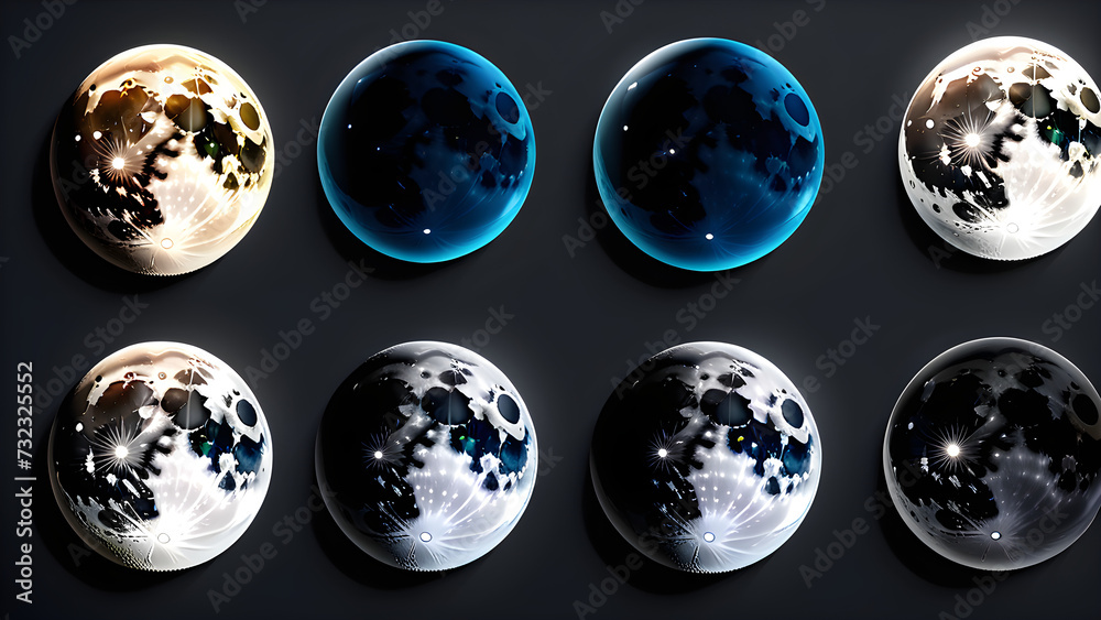 science phases of the moon icon and clipart isolated on a black ...