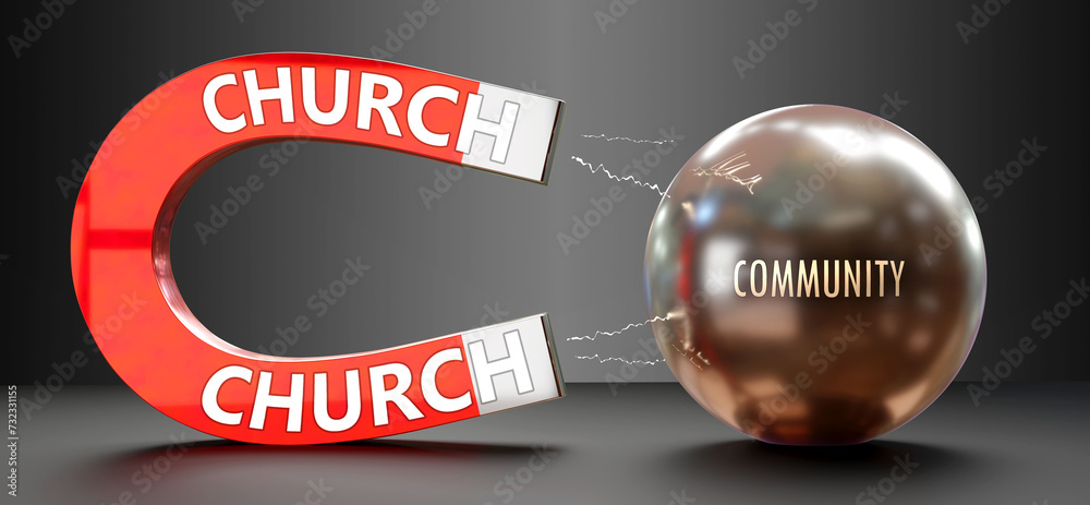 Church attracts Community. A metaphor showing church as a big magnet ...