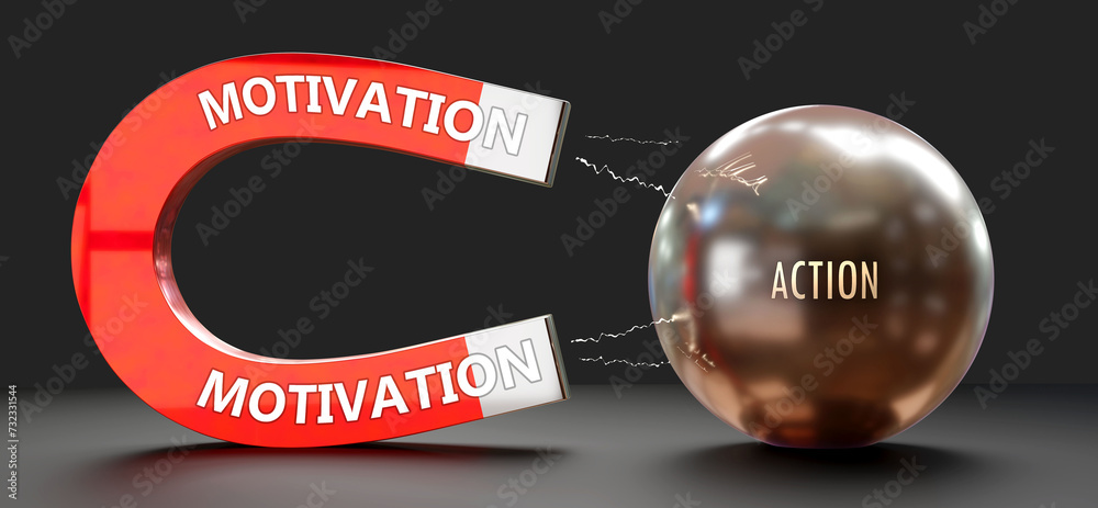 Motivation attracts Action. A metaphor showing motivation as a big ...