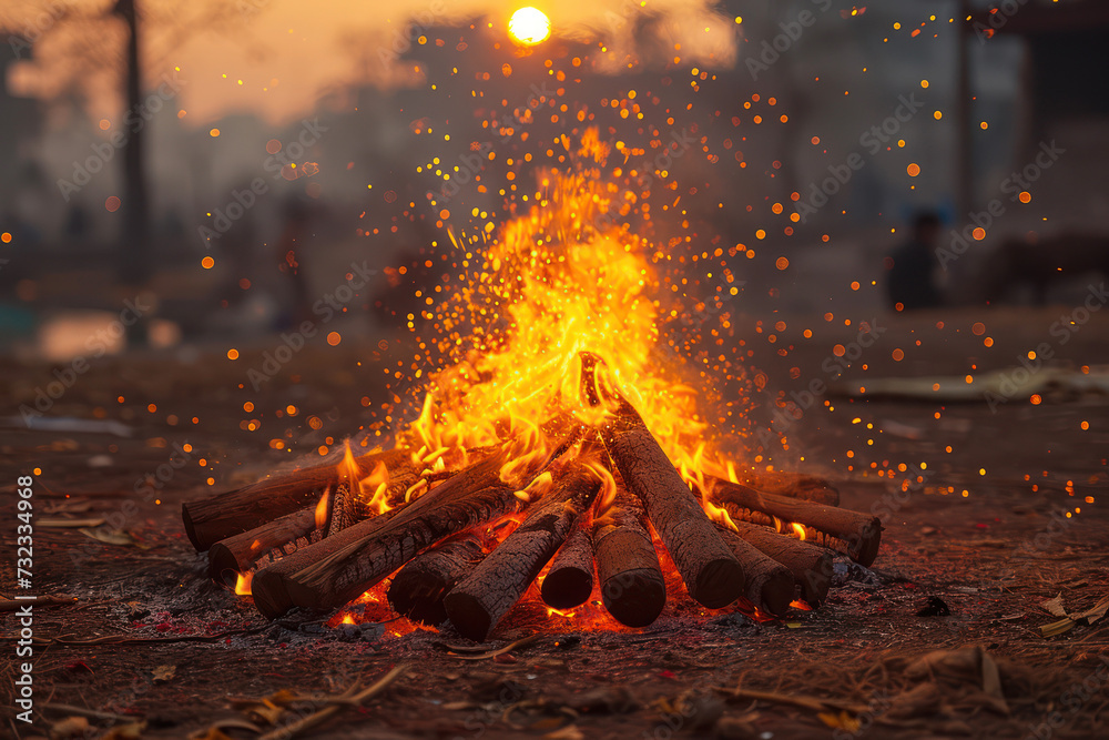 Happy Holika Dahan Concept. Huge Ritual Bonfire Ignite to Celebrate Holika Dahan Festival ...