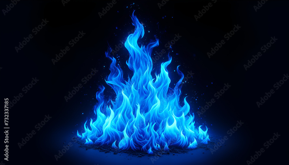 Vivid blue fire burns with an intense and magical flame, set against a ...