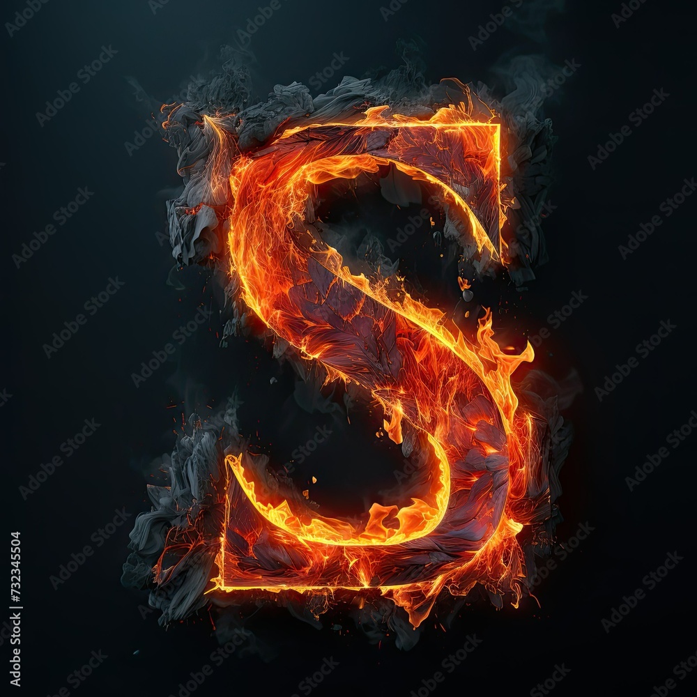 Lava letter A. Fiery stone alphabet font. Burning stone with orange ...