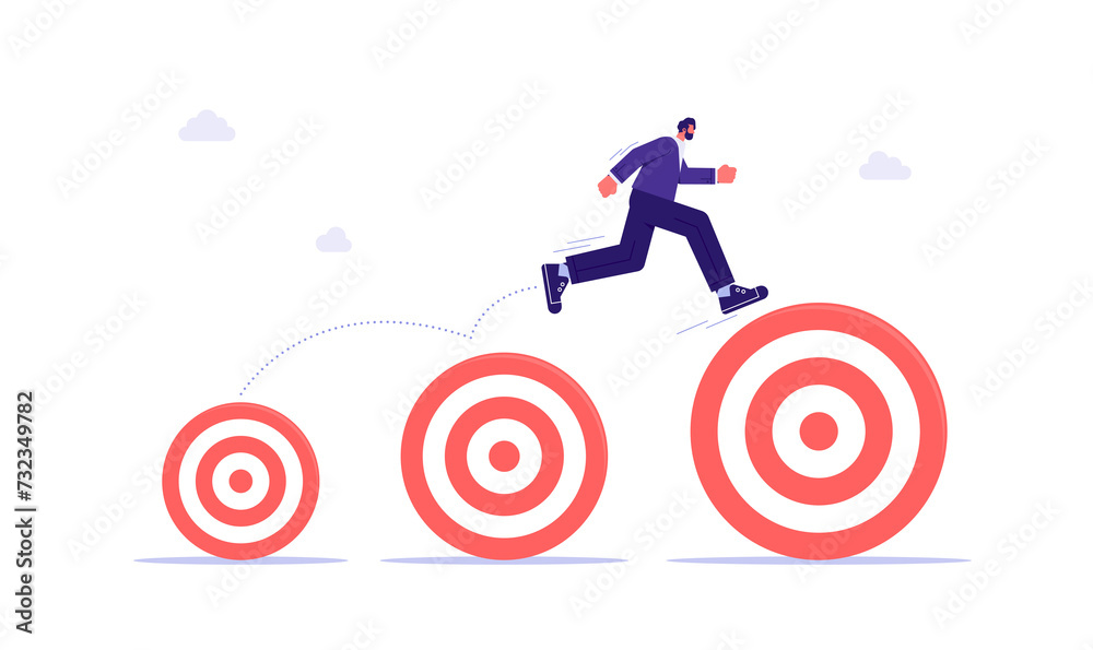 Businessman jumping up higher target career goals, aspiration and ...