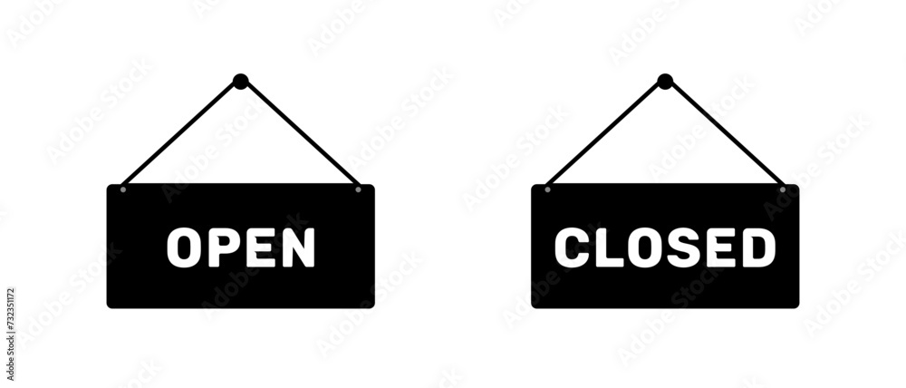 Set of hanging open and closed signs for stores, businesses ...