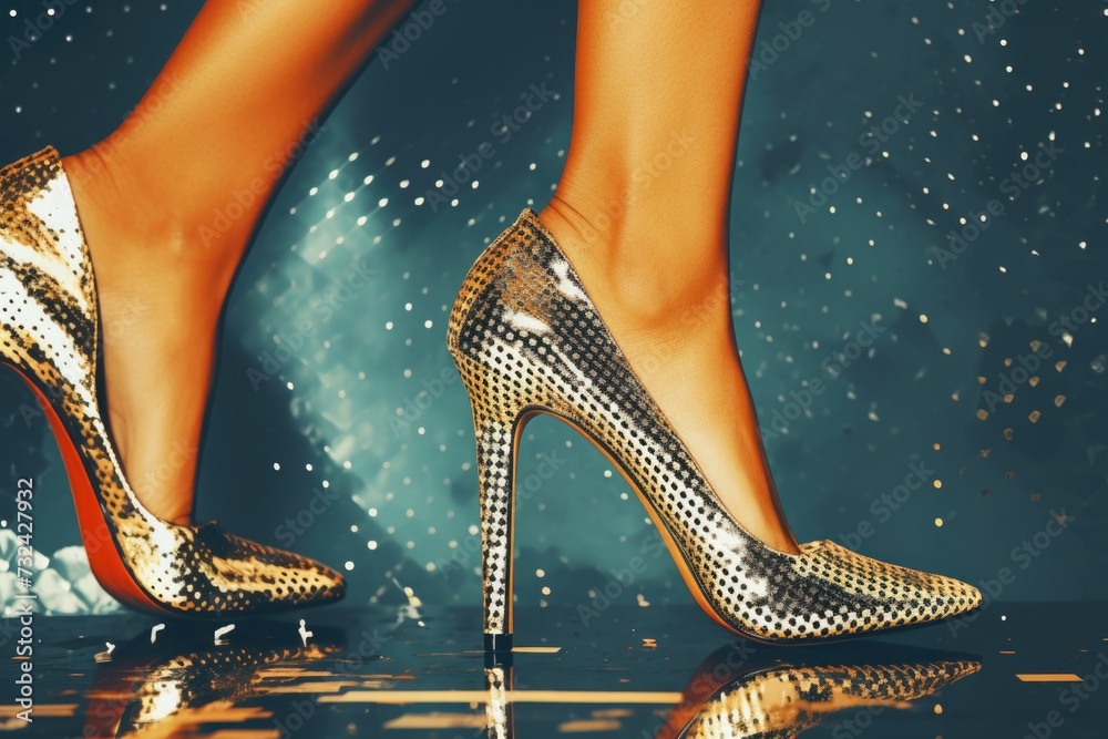 A detailed view of a person wearing high heels. This image can be used ...