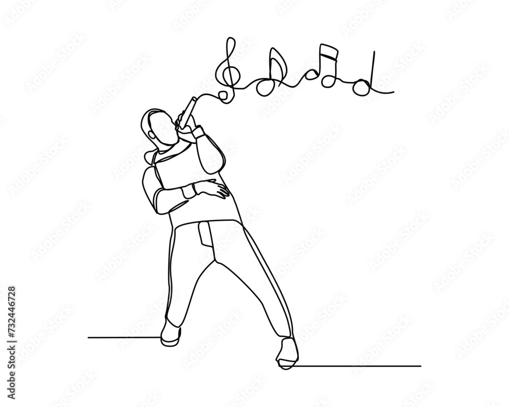 Continuous single line sketch drawing of beautiful young man sing a ...