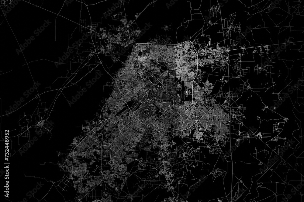 Stylized map of the streets of Lahore (Pakistan) made with white lines ...