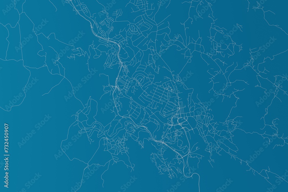 Map of the streets of Mbabane (Eswatini) made with white lines on blue ...