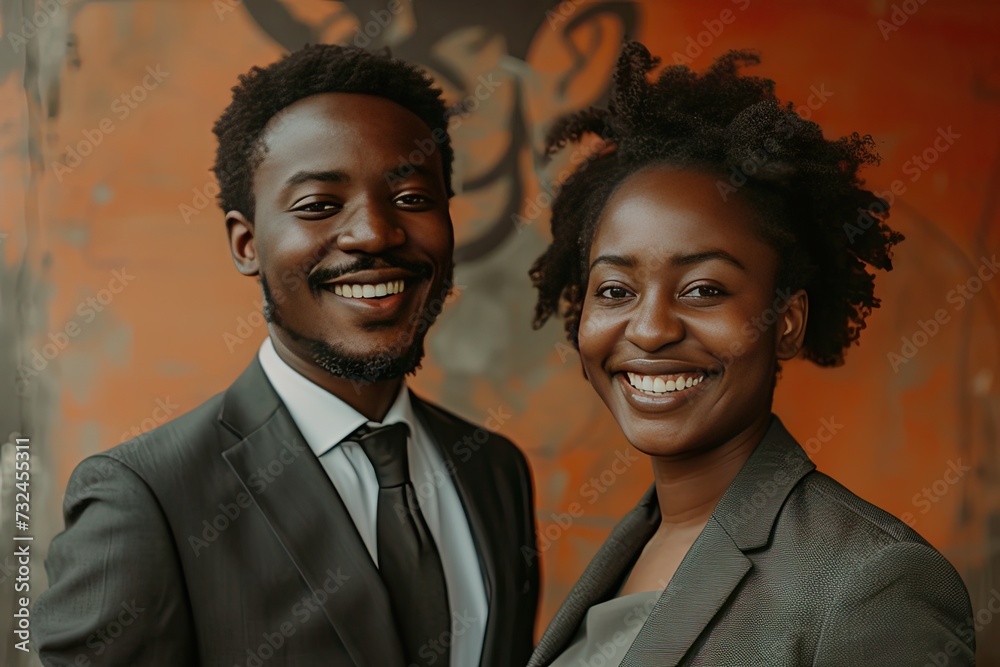 Professional portrait of male and female business duo standing together ...