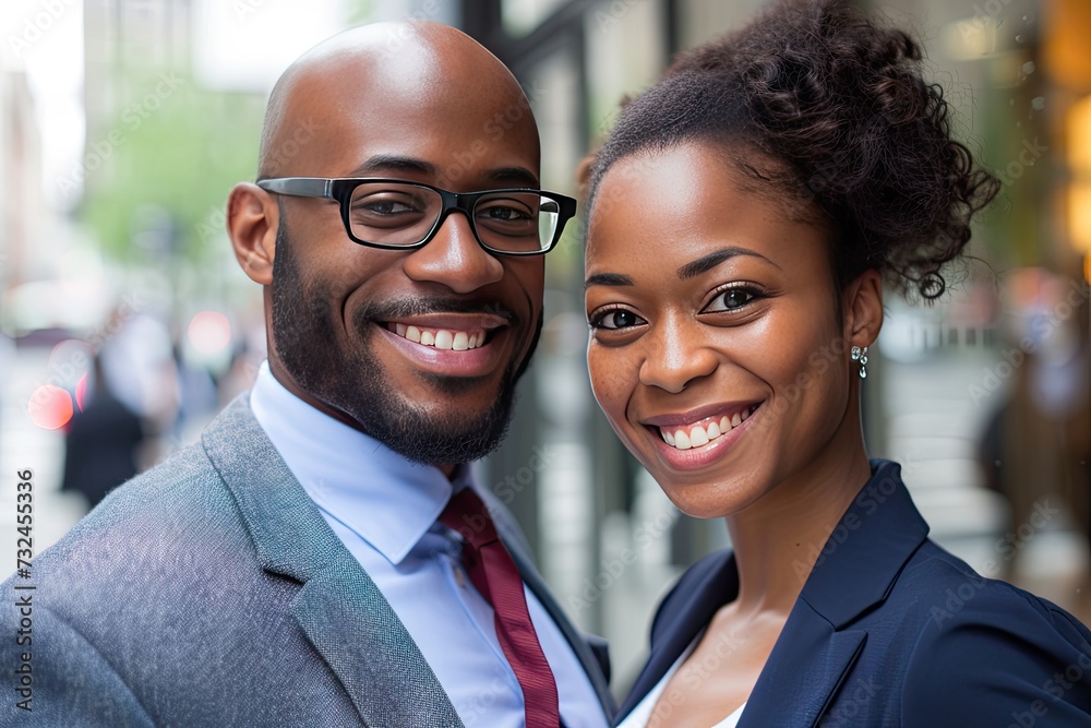 Professional portrait of male and female business duo standing together ...