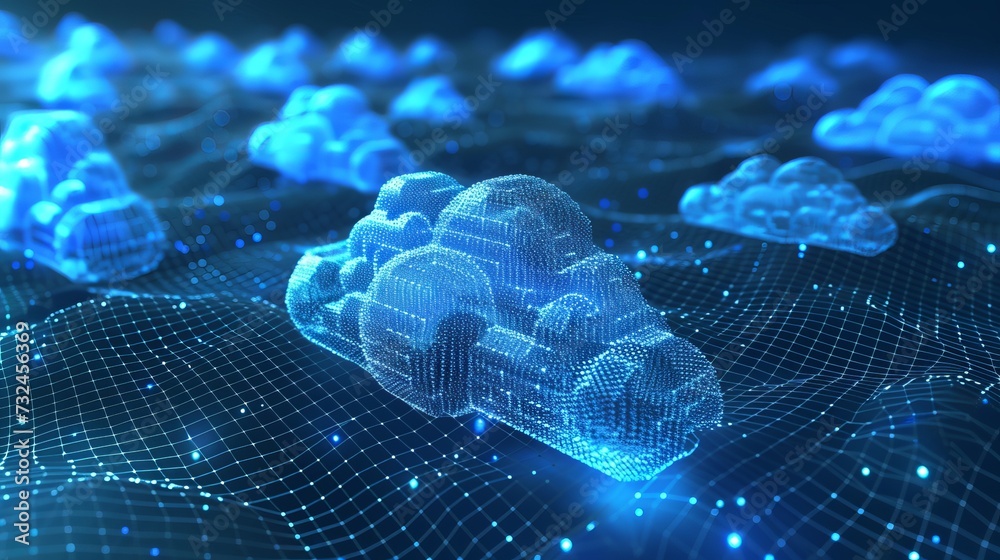 Ilustrace „Internet connections in cloud computing are represented by an embossed mesh in this ...