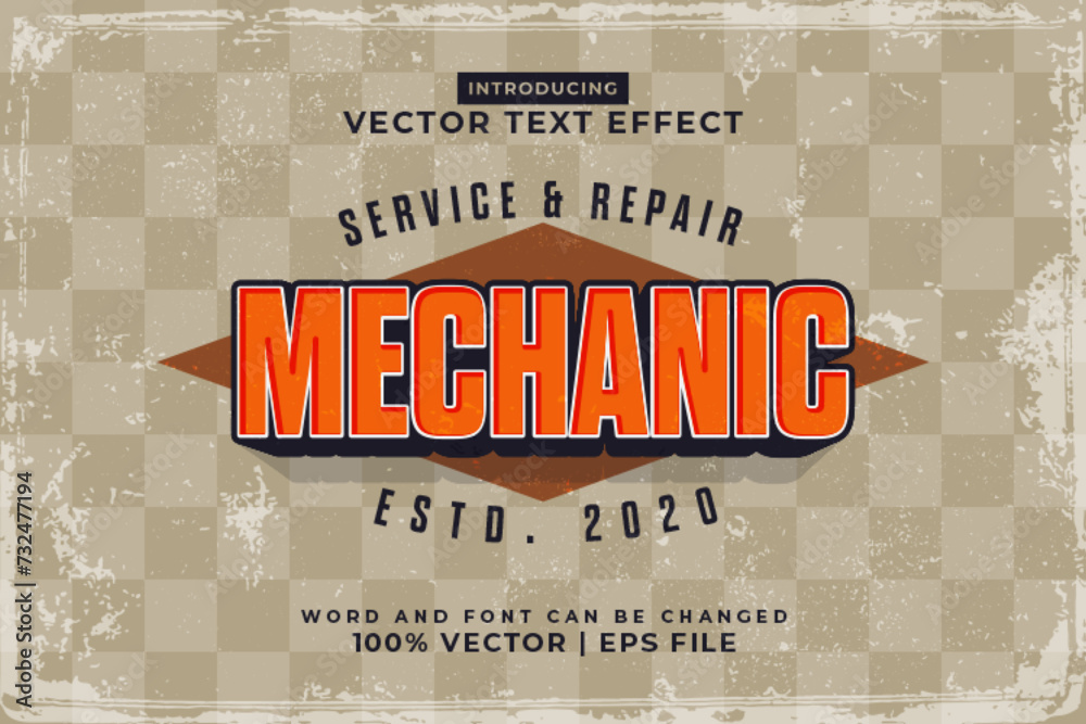 Editable text effect Mechanic 3d Vintage template style premium vector ...