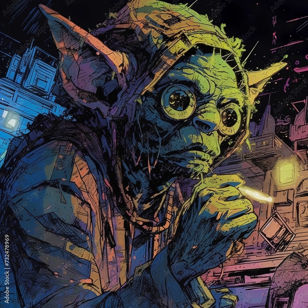 AI generated illustration of a green alien creature smoking a joint ...