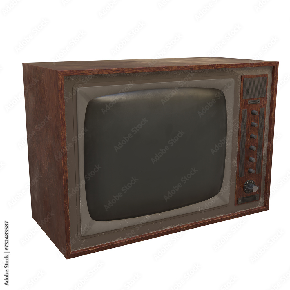 3d model, Vintage television set with wooden casing and analog dials ...