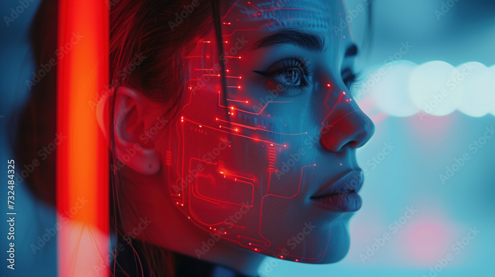 Human Merging with AI Technology Half Human Half Robot. A cinematic ...