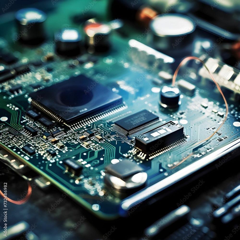 AI generated illustration of a close-up of a computer motherboard ...