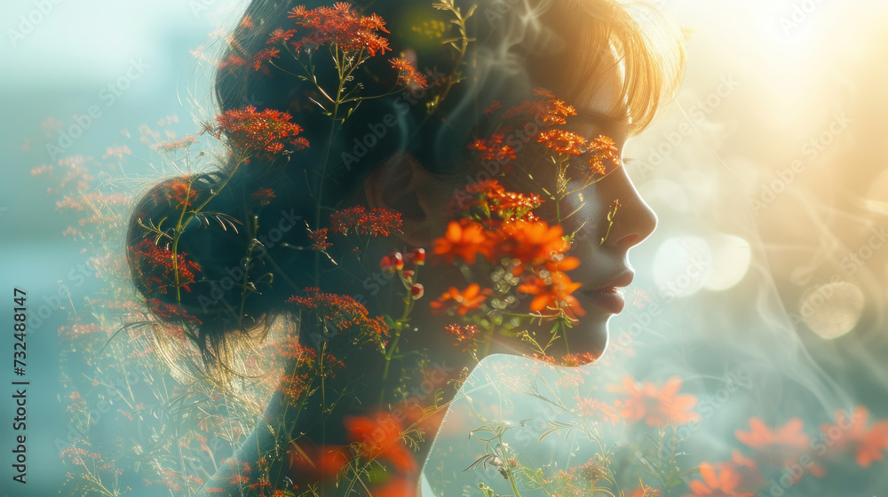 Conceptual image that demonstrates the unity of humans with nature ...