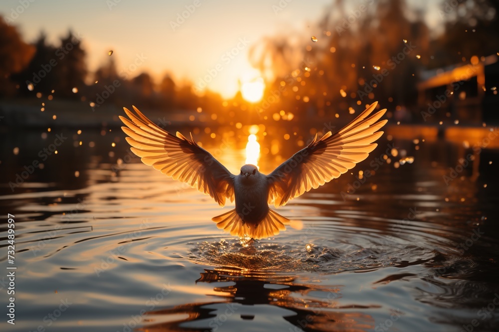 A symbol of freedom and liberation, a bird flies from open hands into ...