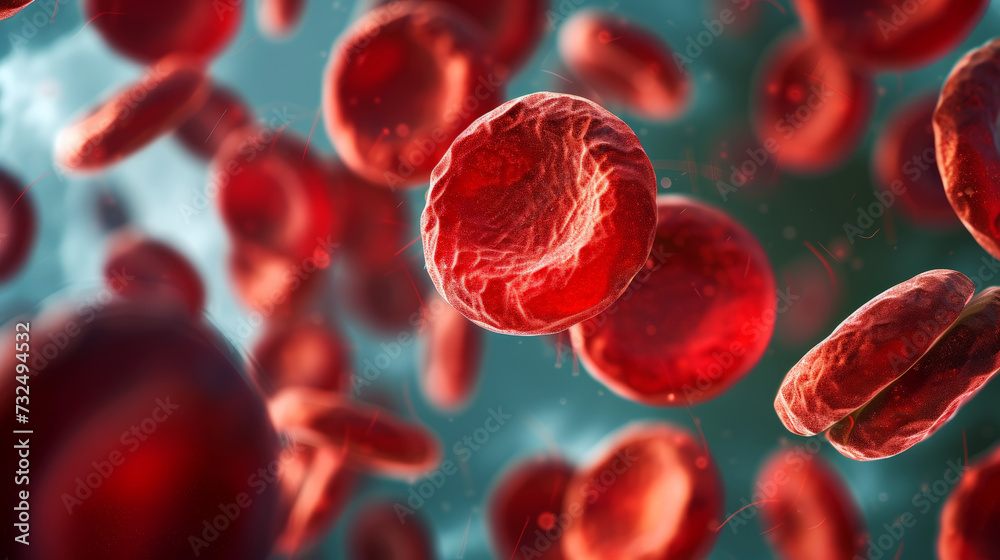 Erythrocytes red blood cells floating against dark backdrop. Medical ...