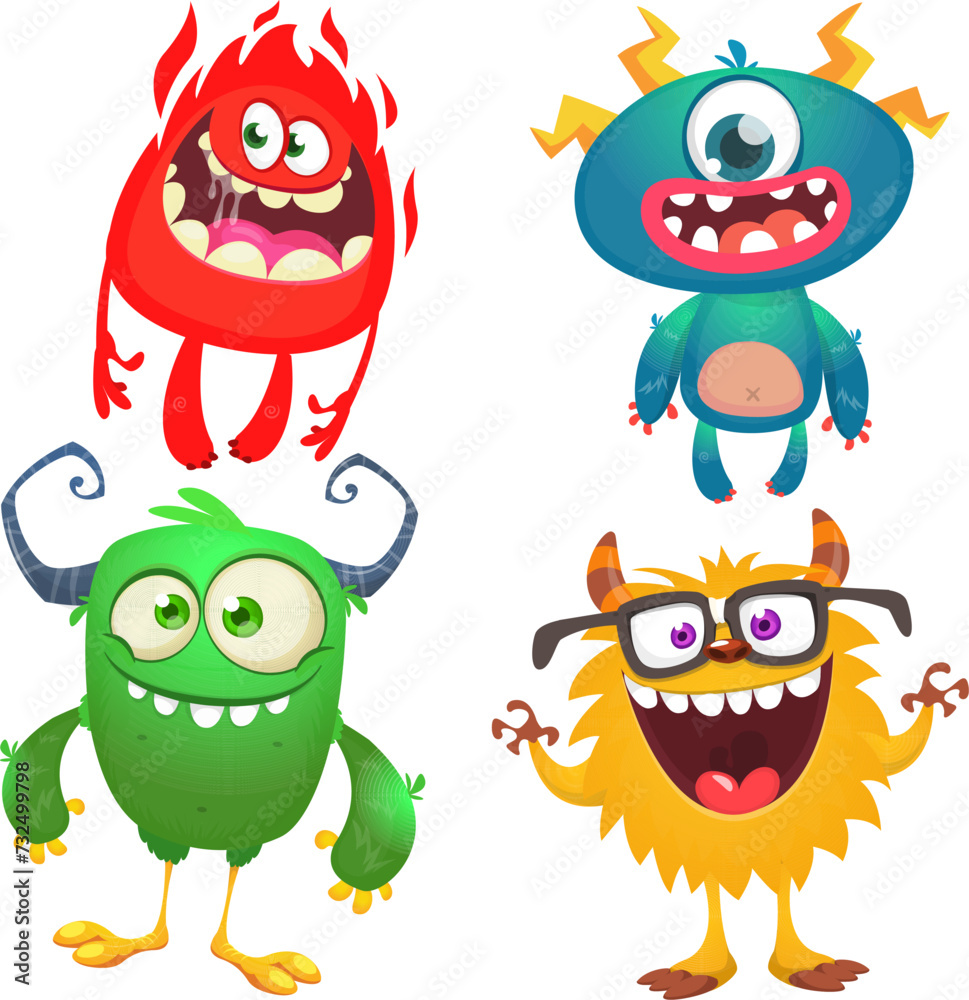 Cute cartoon Monsters. Set of cartoon monsters: goblin, ghost, troll ...