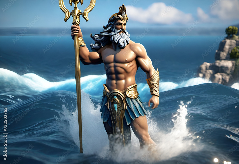 Poseidon god of water, Greek mythology in minimal style Stock ...