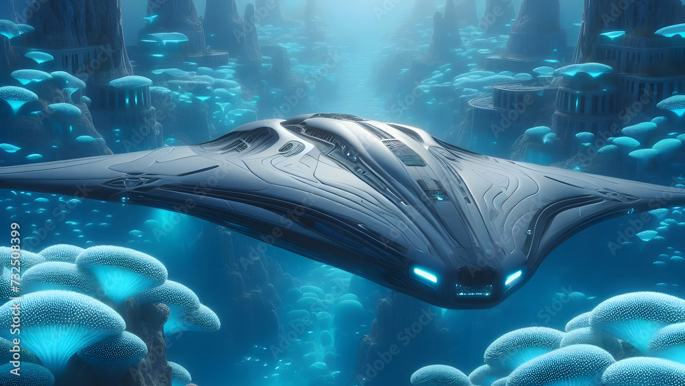 Biomimetic Spaceship Soaring over Ethereal Coral Fields with Ancient ...