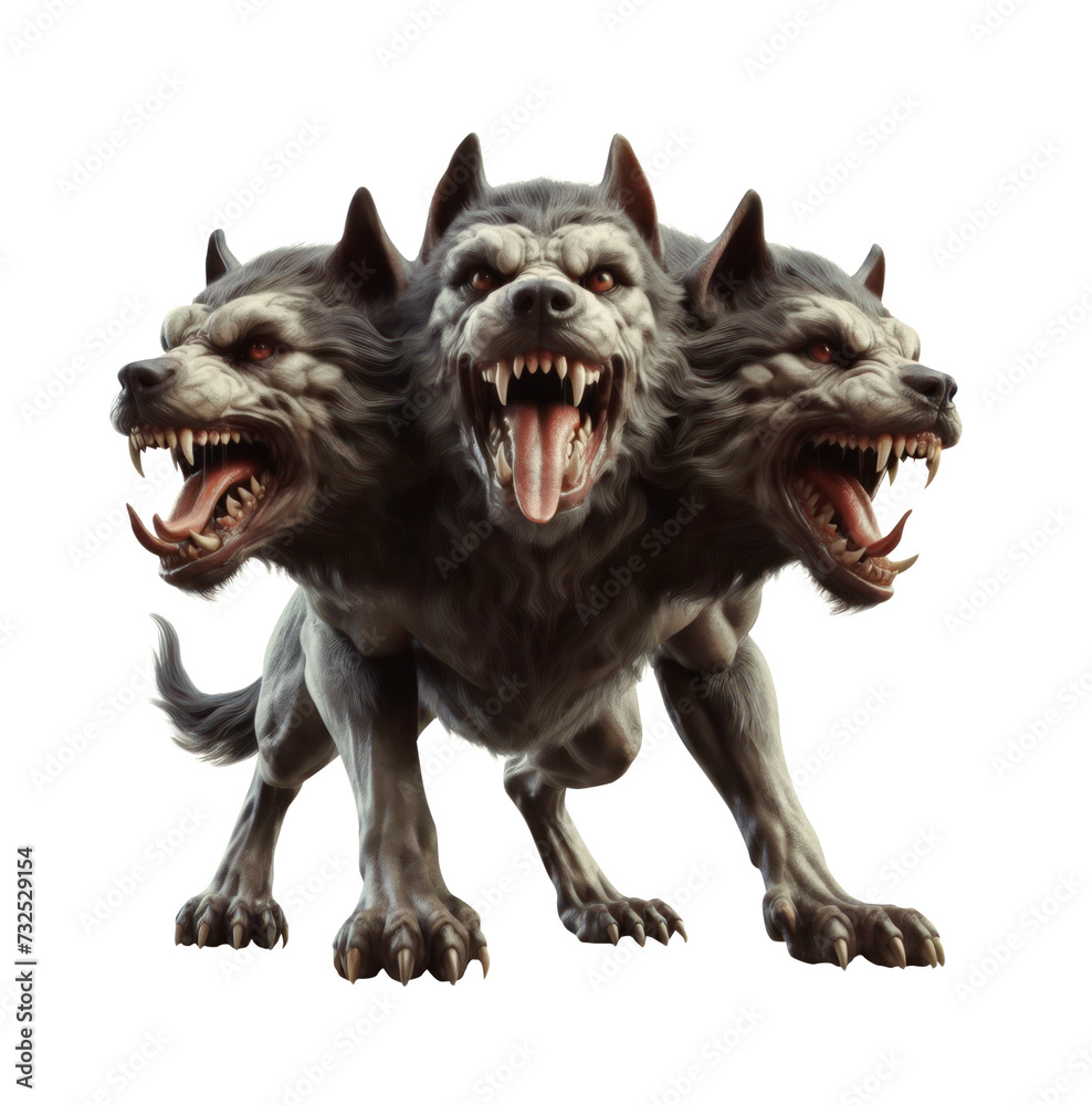 Cerberus. Greek mythology hound with three heads. Fierce underworld ...