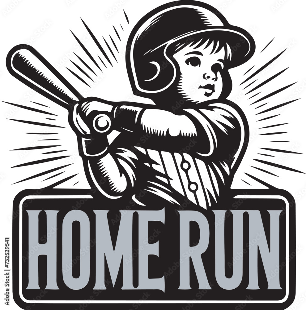 retro art baseball player kid do home run vector illustration Stock ...