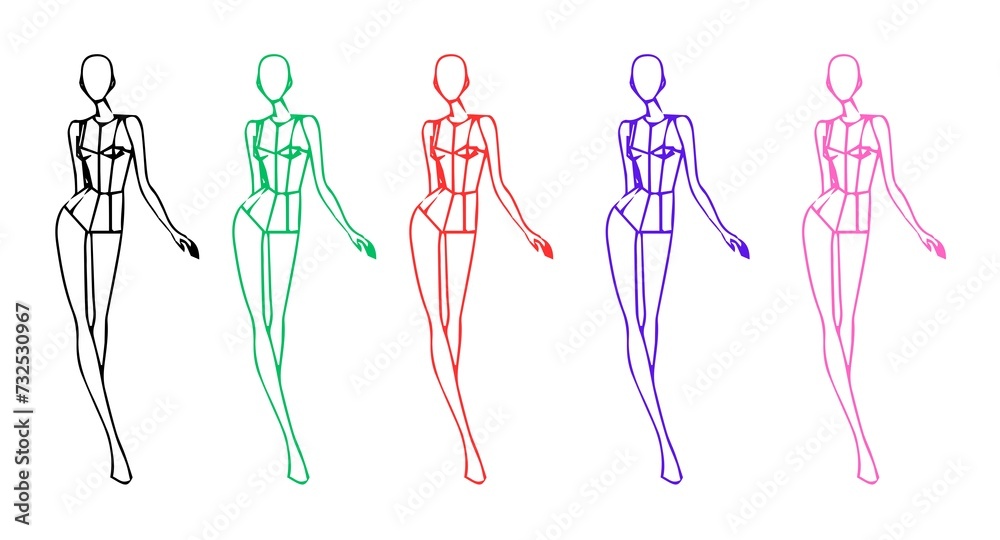 Fashion figure ten heads design template croquis wearing bodice body ...