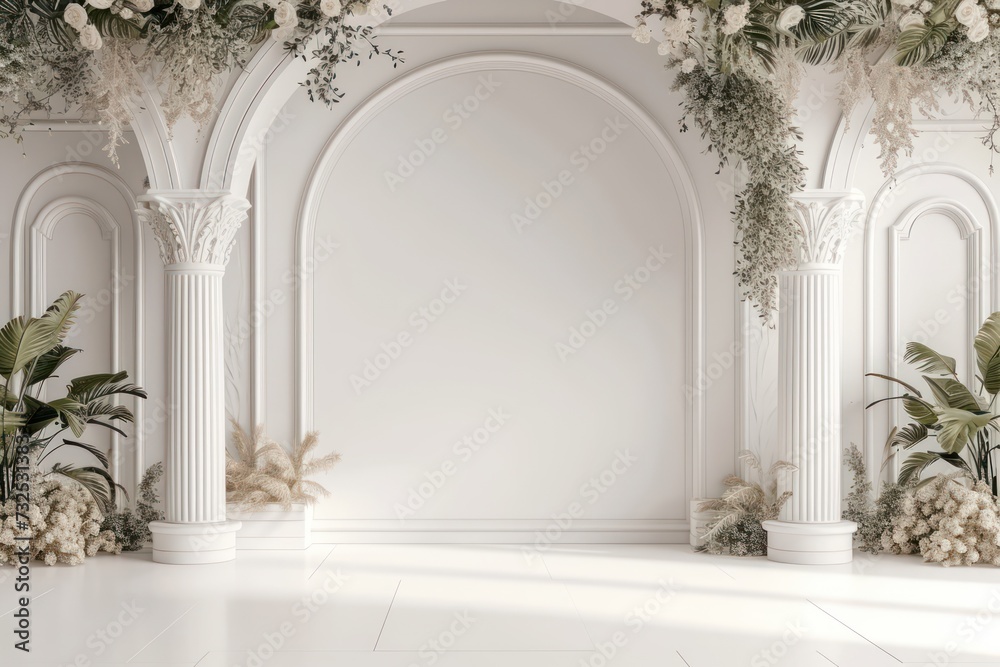 modern wedding backdrop with white color walls and vivid details ...