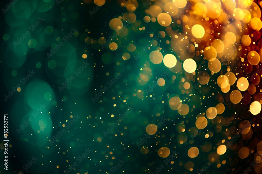 Abstract blur bokeh banner background. Gold bokeh on defocused emerald green background Stock ...