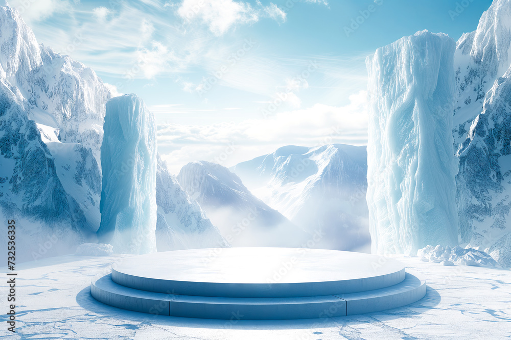 Ice background podium cold winter snow product platform floor frozen ...